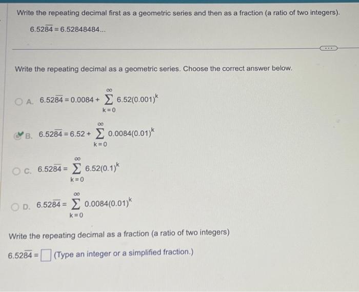Solved Write the repeating decimal first as a geometric | Chegg.com