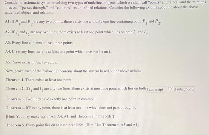 Solved 2 Consider an axiomatic system involving two types of | Chegg.com