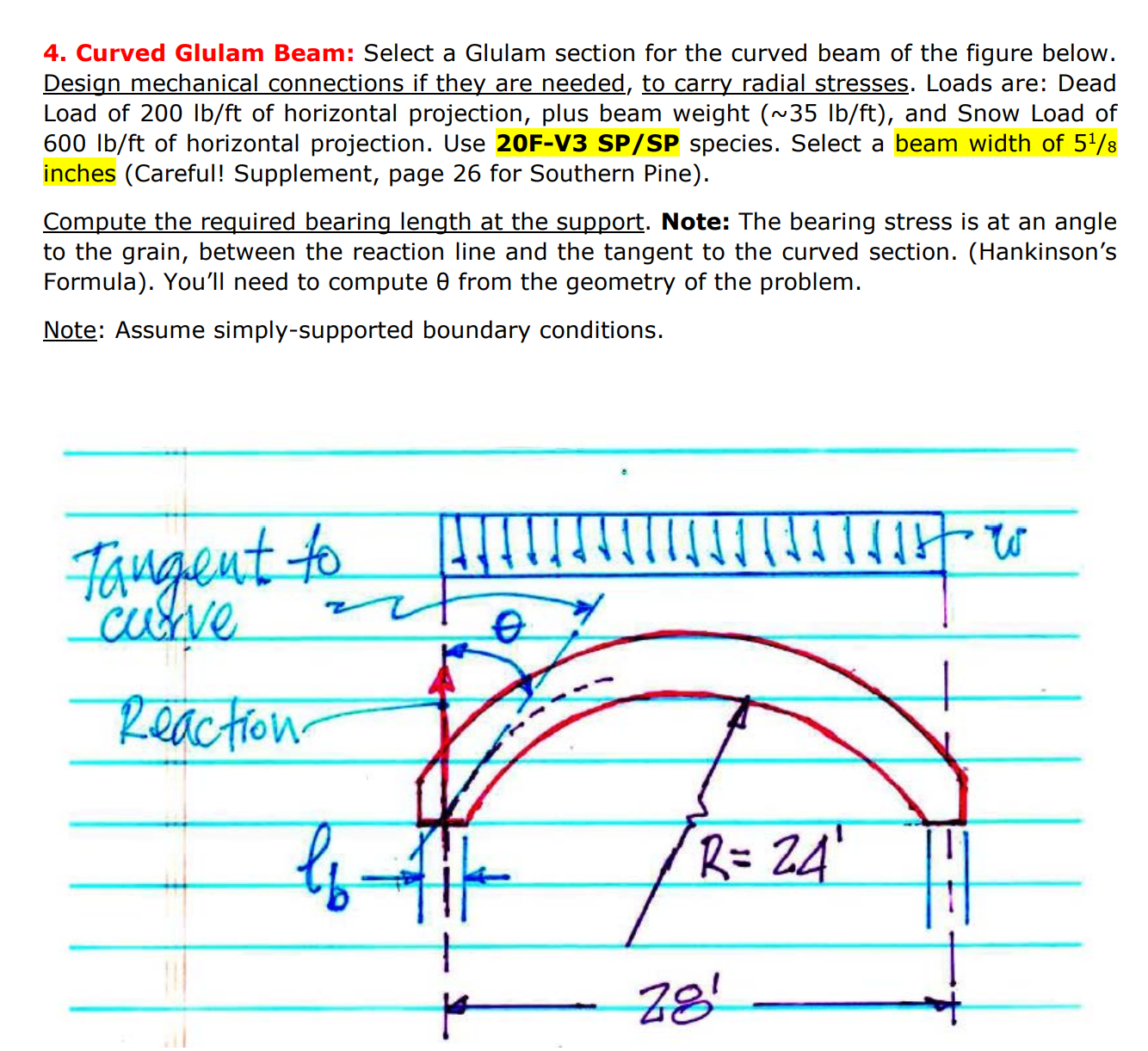Solved Curved Glulam Beam: Select a Glulam section for the | Chegg.com