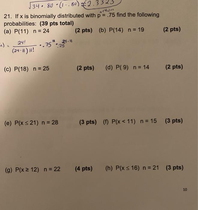 Solved Veles 34.80 (1-.8042.332 21. If x is binomially | Chegg.com