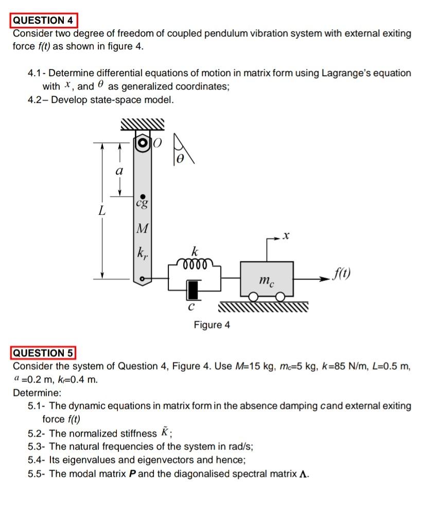 Solved QUESTION 4 Consider two degree of freedom of coupled | Chegg.com