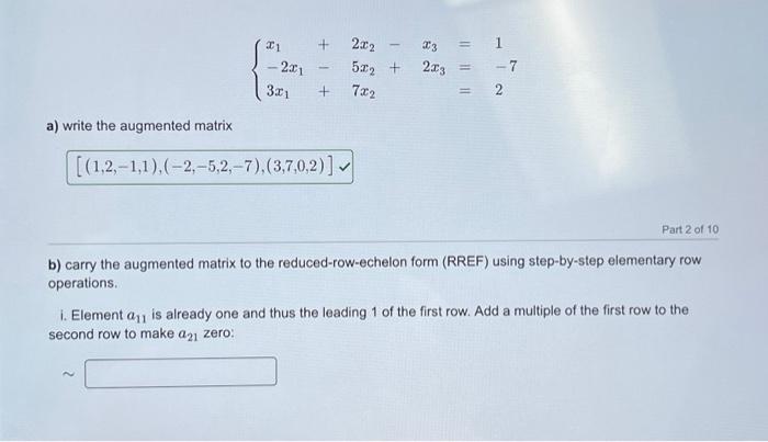 Solved a) write the augmented matrix X1 - 2x1 3x1 + + | Chegg.com