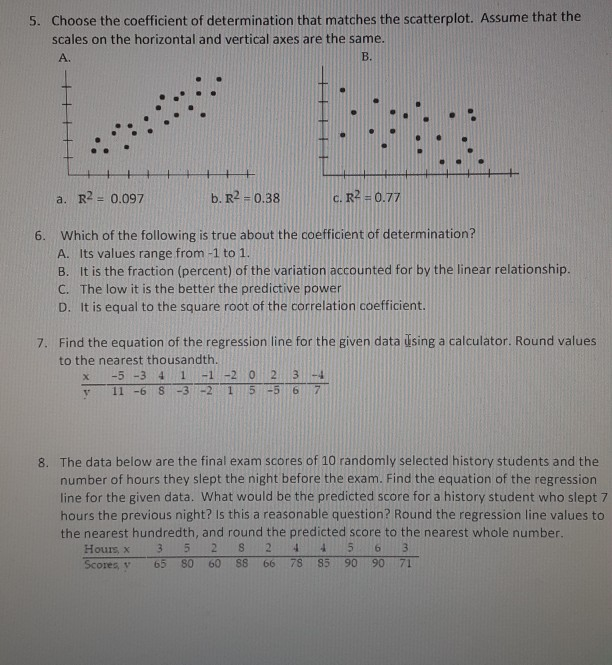 Solved 5. Choose the coefficient of determination that | Chegg.com