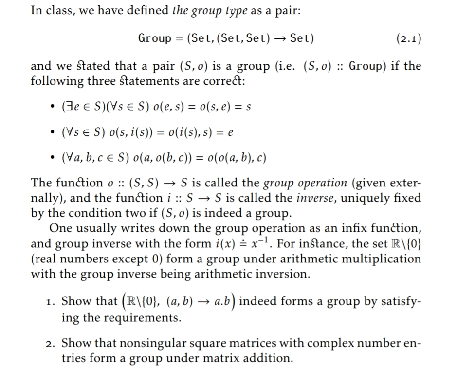 Solved In class, we have defined the group type as a pair: | Chegg.com