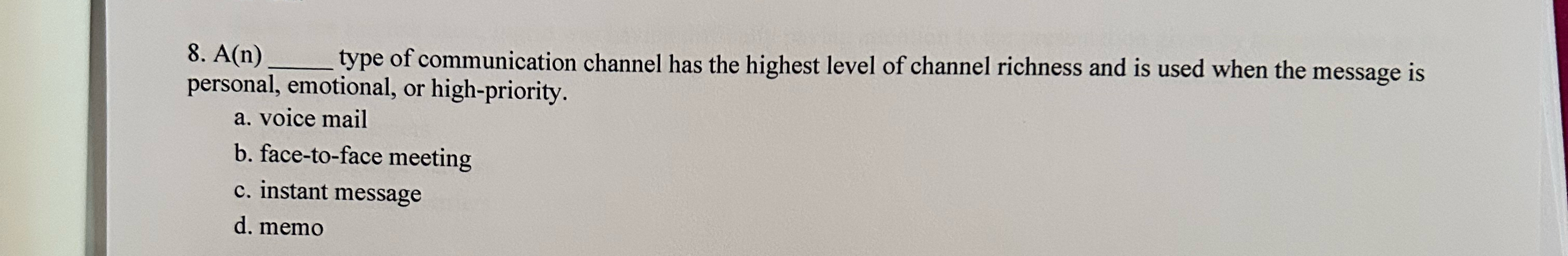 Solved A(n) ﻿type of communication channel has the highest | Chegg.com