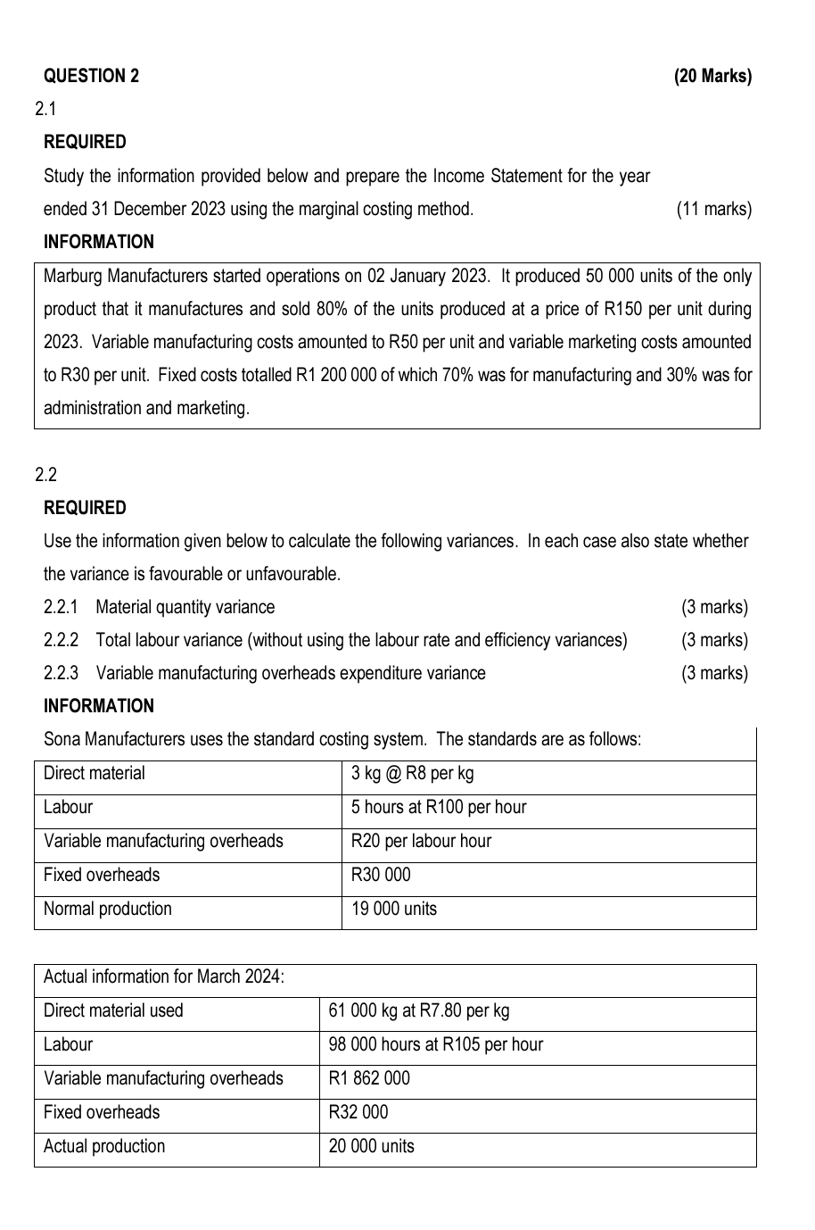 Solved QUESTION 2(20 ﻿Marks)2.1REQUIREDStudy the information | Chegg.com