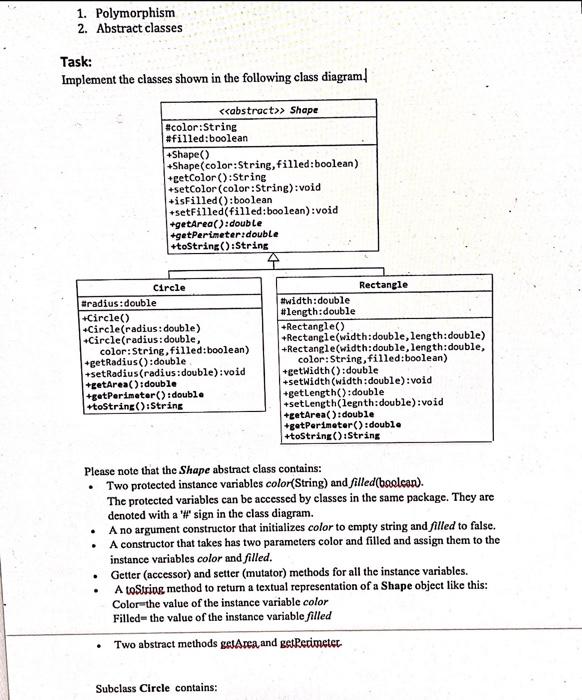 Solved 1. Polymorphism 2. Abstract classes Task: Implement | Chegg.com