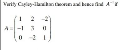Solved Verify Cayley-Hamilton theorem and hence find A−1 if | Chegg.com