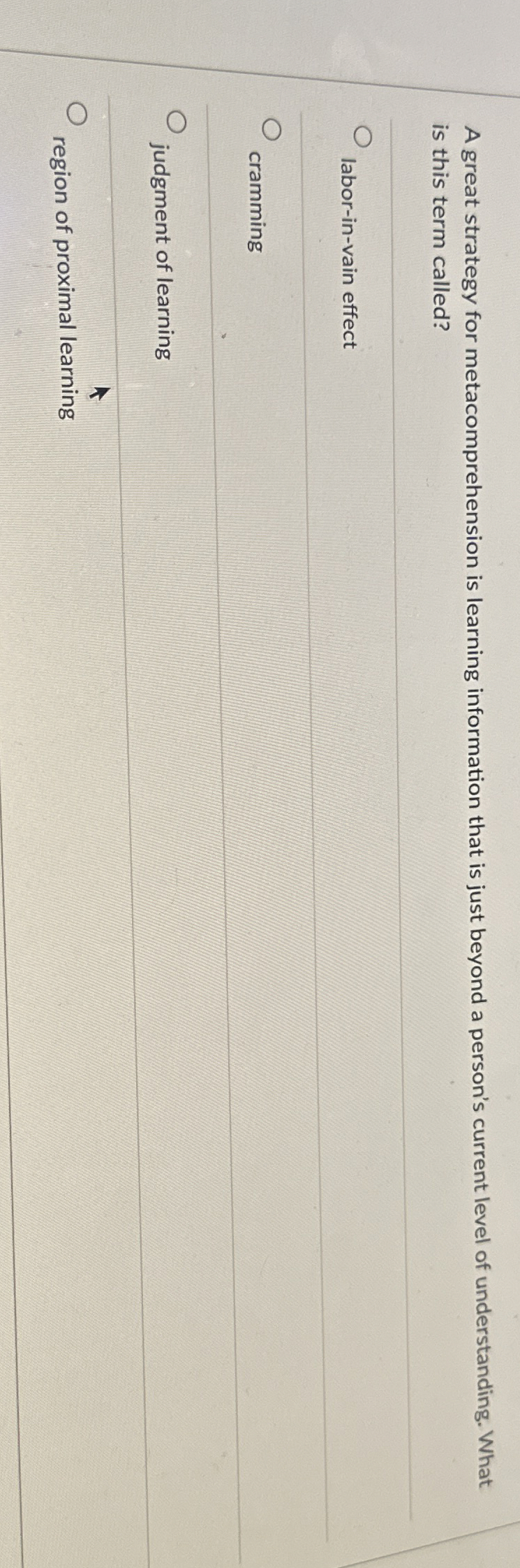 Solved A great strategy for metacomprehension is learning | Chegg.com