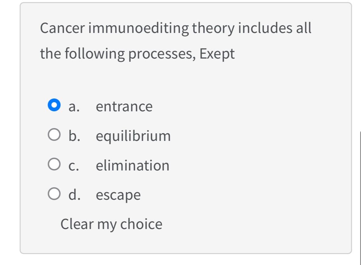 Solved Cancer immunoediting theory includes all the | Chegg.com
