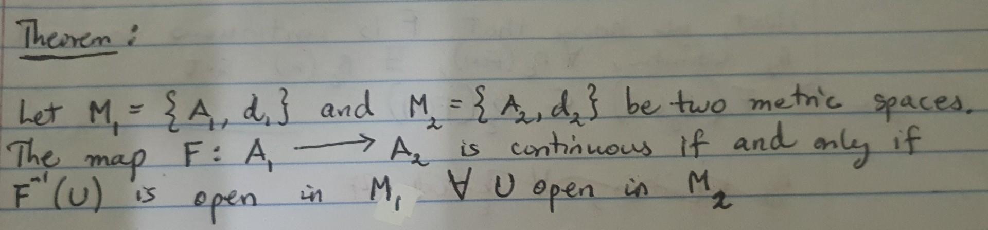 Solved Let M1={A1,d1} and M2={A2,d2} be two metric spaces. | Chegg.com