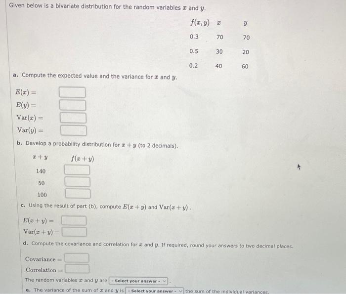 Solved Given below is a bivariate distribution for the | Chegg.com