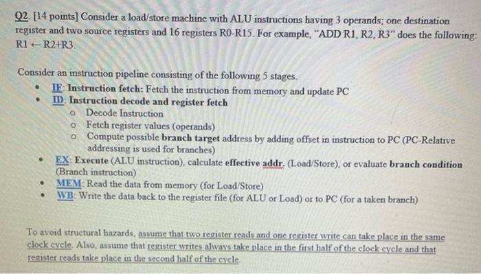 Solved Q2. [14 points] Consider a load/store machine with | Chegg.com