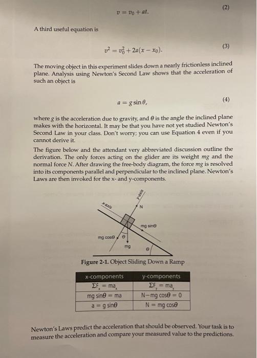 MOTION WITH CONSTANT ACCELERATION I. PURPOSE In this | Chegg.com
