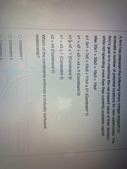 Solved A firm has prepared the following binary integer | Chegg.com