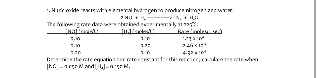 Nitric oxide reacts with elemental hydrogen to | Chegg.com