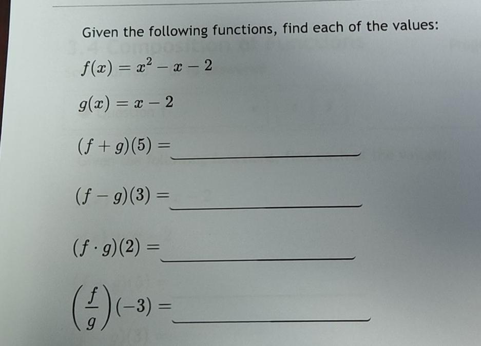 Solved Given the following functions, find each of the | Chegg.com