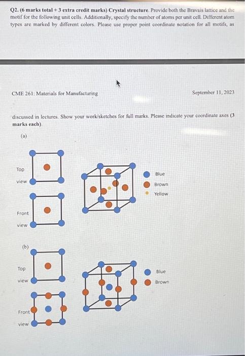 Solved Q2. (6 marks total + 3 extra credit marks) Crystal | Chegg.com