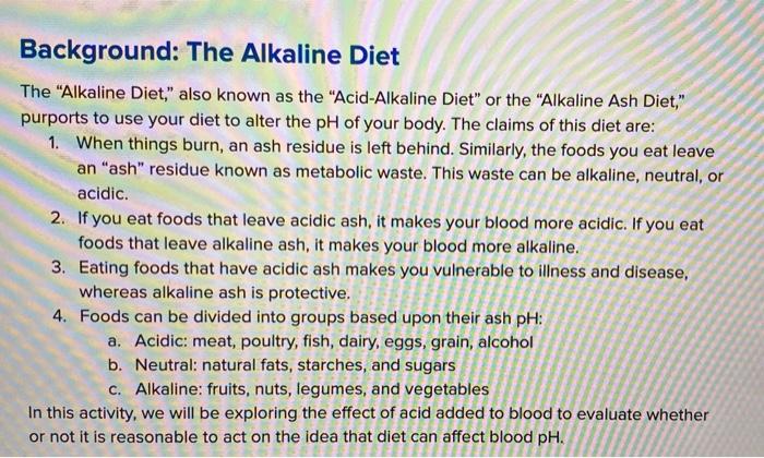 Solved Background: The Alkaline Diet The "Alkaline Diet," | Chegg.com