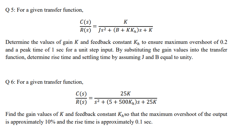 Q 5: For a given transfer | Chegg.com
