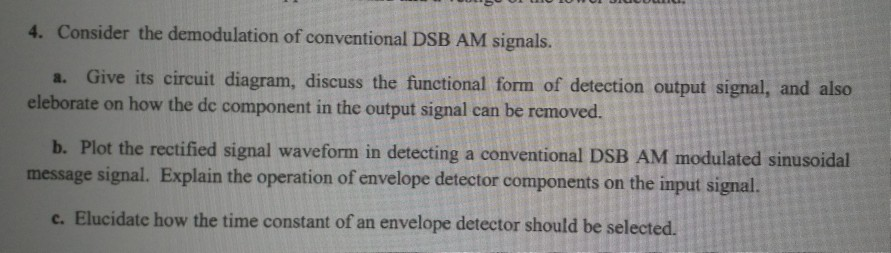 Solved 4. Consider the demodulation of conventional DSB AM | Chegg.com