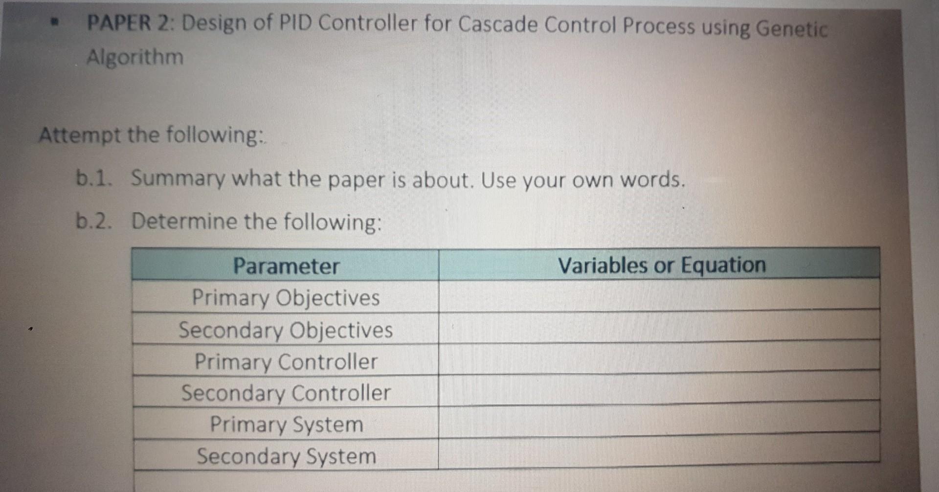 Solved - PAPER 2: Design of PID Controller for Cascade | Chegg.com