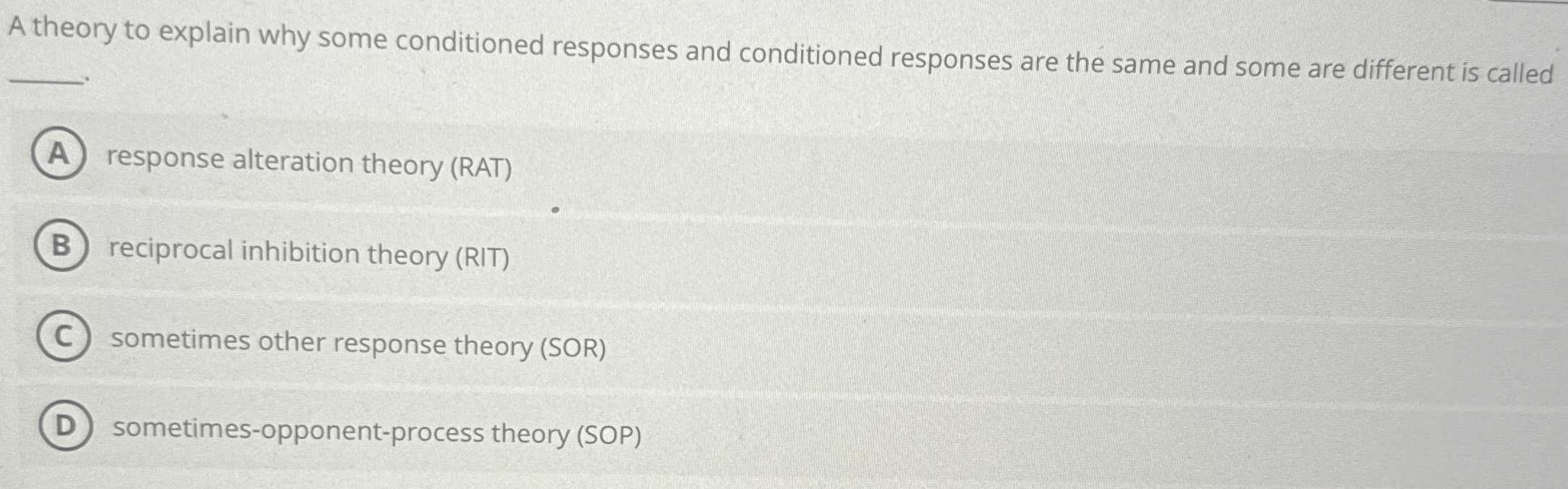 Solved A theory to explain why some conditioned responses | Chegg.com