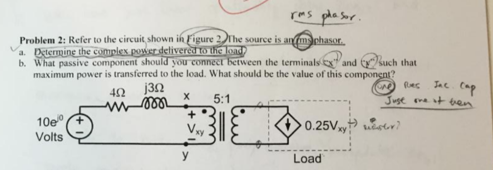 Solved rms phasor.Problem 2: Refer to the circuit shown in | Chegg.com
