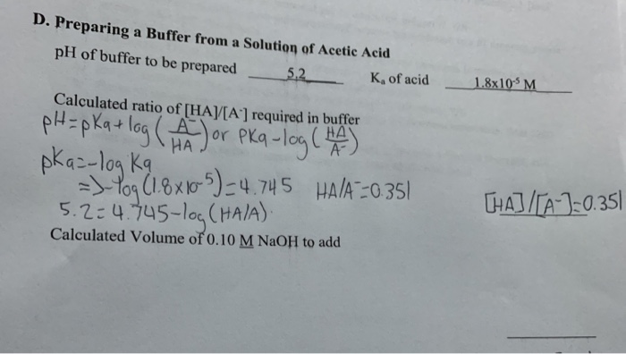 D.Preparing a Buffer froma Solution of Acetic Acid pH | Chegg.com