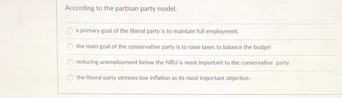 Solved According to the partisan party model, a primary goal | Chegg.com