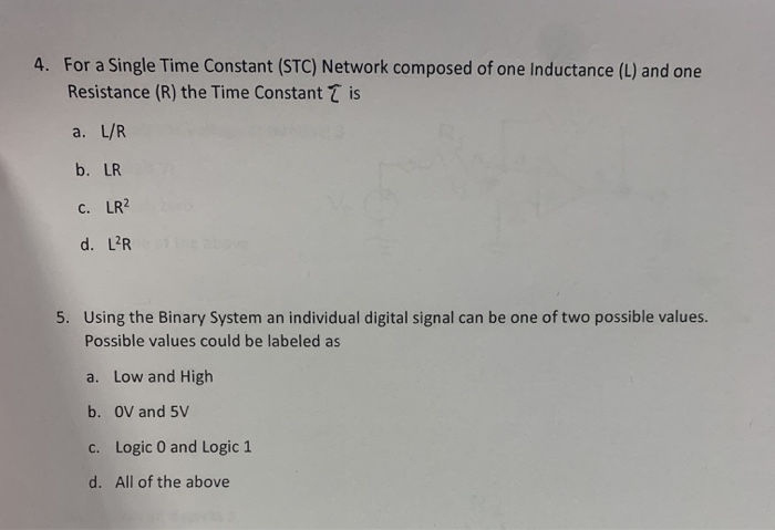 Solved 4. For a Single Time Constant (STC) Network composed | Chegg.com