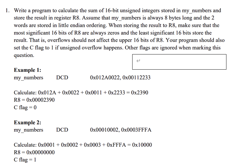 Solved Write a program to calculate the sum of 16-bit | Chegg.com