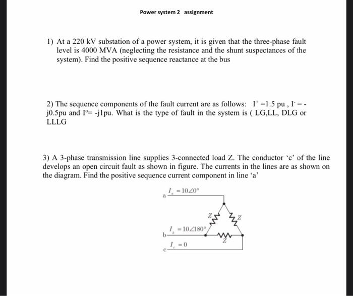 Solved Power system 2 assignment 1) At a 220 kV substation | Chegg.com