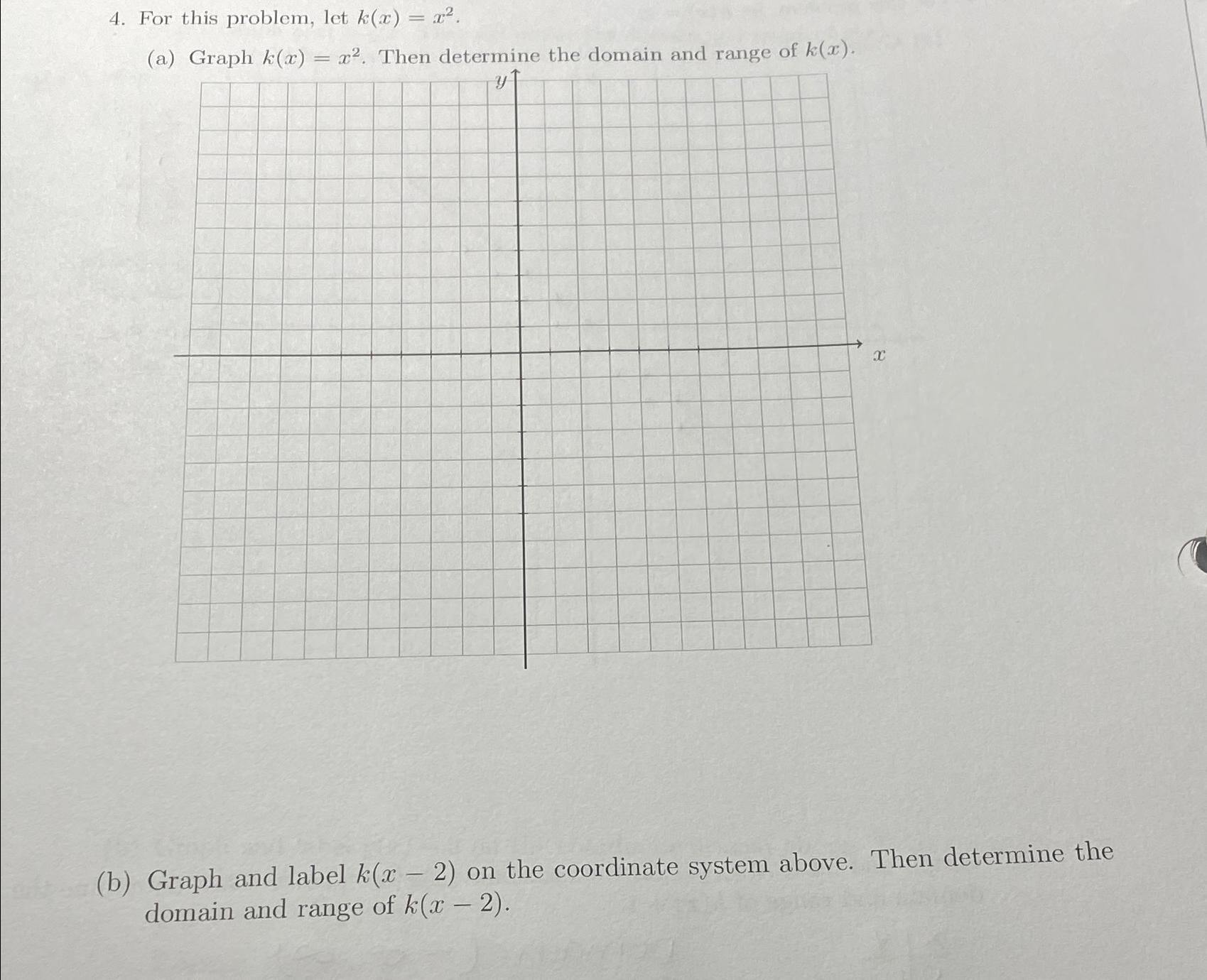 Solved For this problem, let k(x)=x2.(a) ﻿Graph k(x)=x2. | Chegg.com