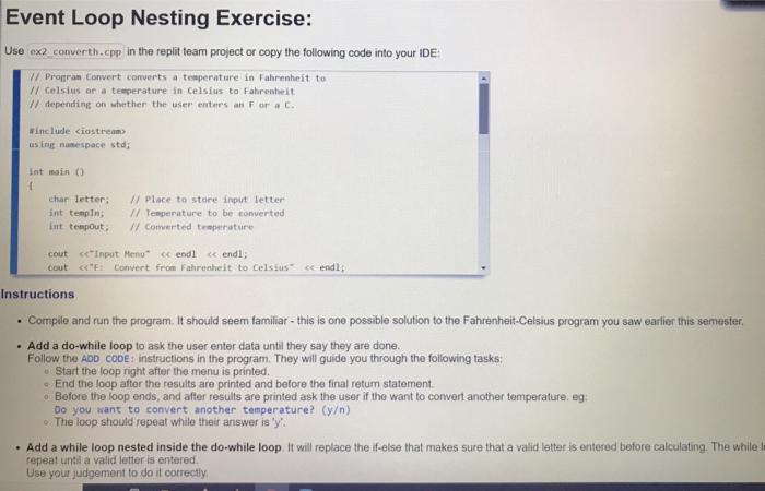 Solved Event Loop Nesting Exercise: Use ex converth.cpe in | Chegg.com