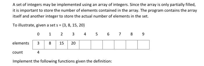 Solved A set of integers may be implemented using an array | Chegg.com