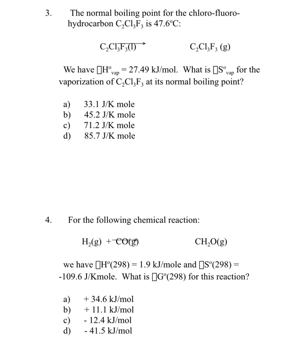 Solved 3. The normal boiling point for the chloro-fluoro- | Chegg.com
