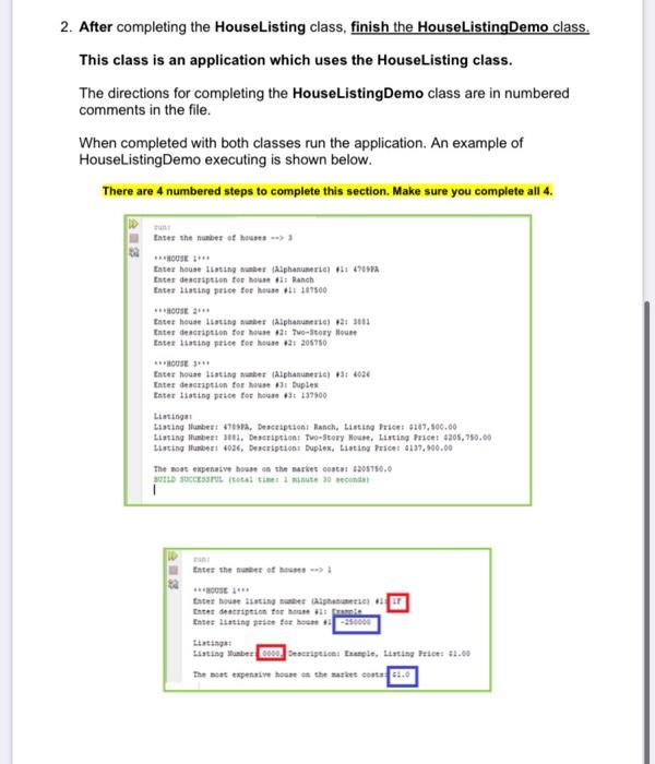 Solved 1. Complete the class called HouseListing. The | Chegg.com