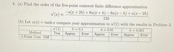 Solved 4. (a) Find the order of the five-point centered | Chegg.com