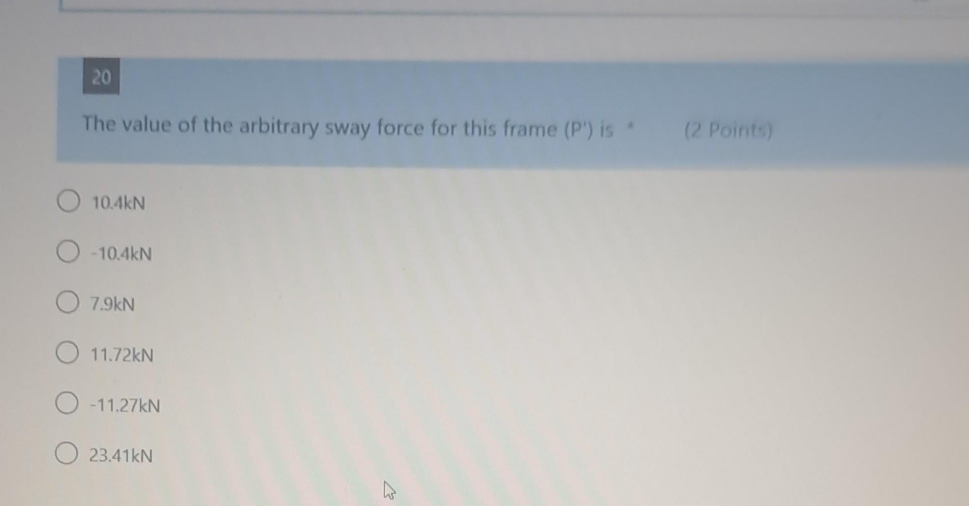 Solved The value of the arbitrary sway force for this frame | Chegg.com