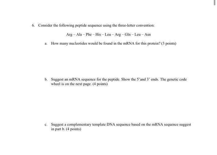 Solved 6. Consider the following peptide sequence using the | Chegg.com