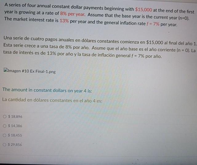 Solved A series of four annual constant dollar payments | Chegg.com