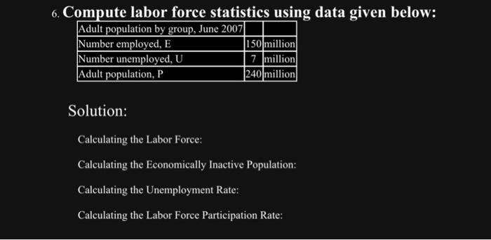 Solved 6. Compute labor force statistics using data given | Chegg.com