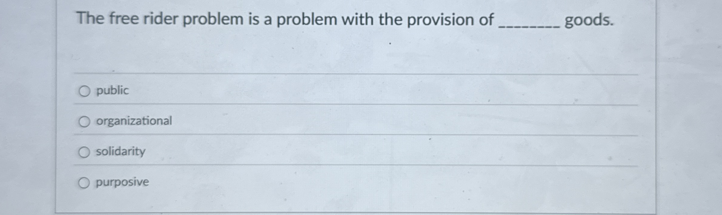 Solved The free rider problem is a problem with the | Chegg.com