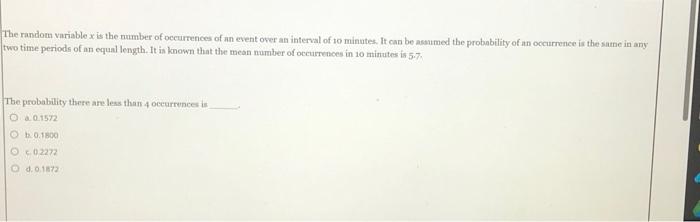 Solved The random variable x is the number of occurrences of | Chegg.com