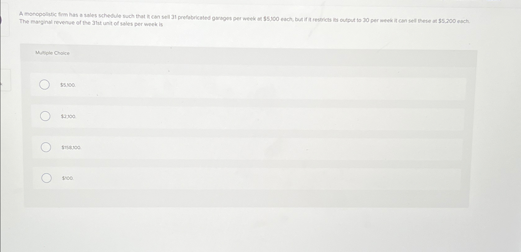 Solved The marginal revenue of the 31st unit of sales per | Chegg.com
