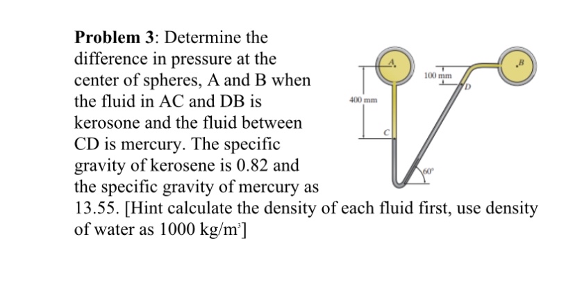 Solved Problem 3: Determine the difference in pressure at | Chegg.com