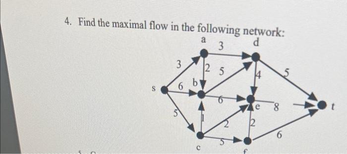 Solved 4. Find the maximal flow in the following network: | Chegg.com