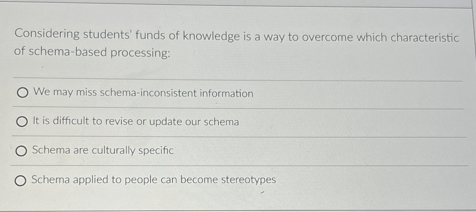 Solved Considering students' funds of knowledge is a way to | Chegg.com