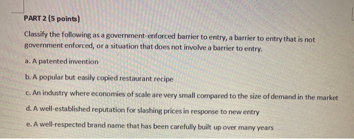 Solved PART 2 (5 points) Classify the following as a | Chegg.com